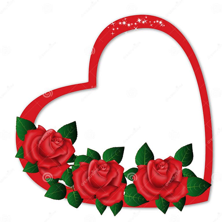 Single Heart with Red Roses Stock Illustration - Illustration of white ...