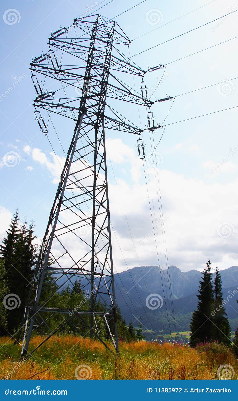 Single High Tense Pylon in Mountains Stock Photo - Image of wires ...