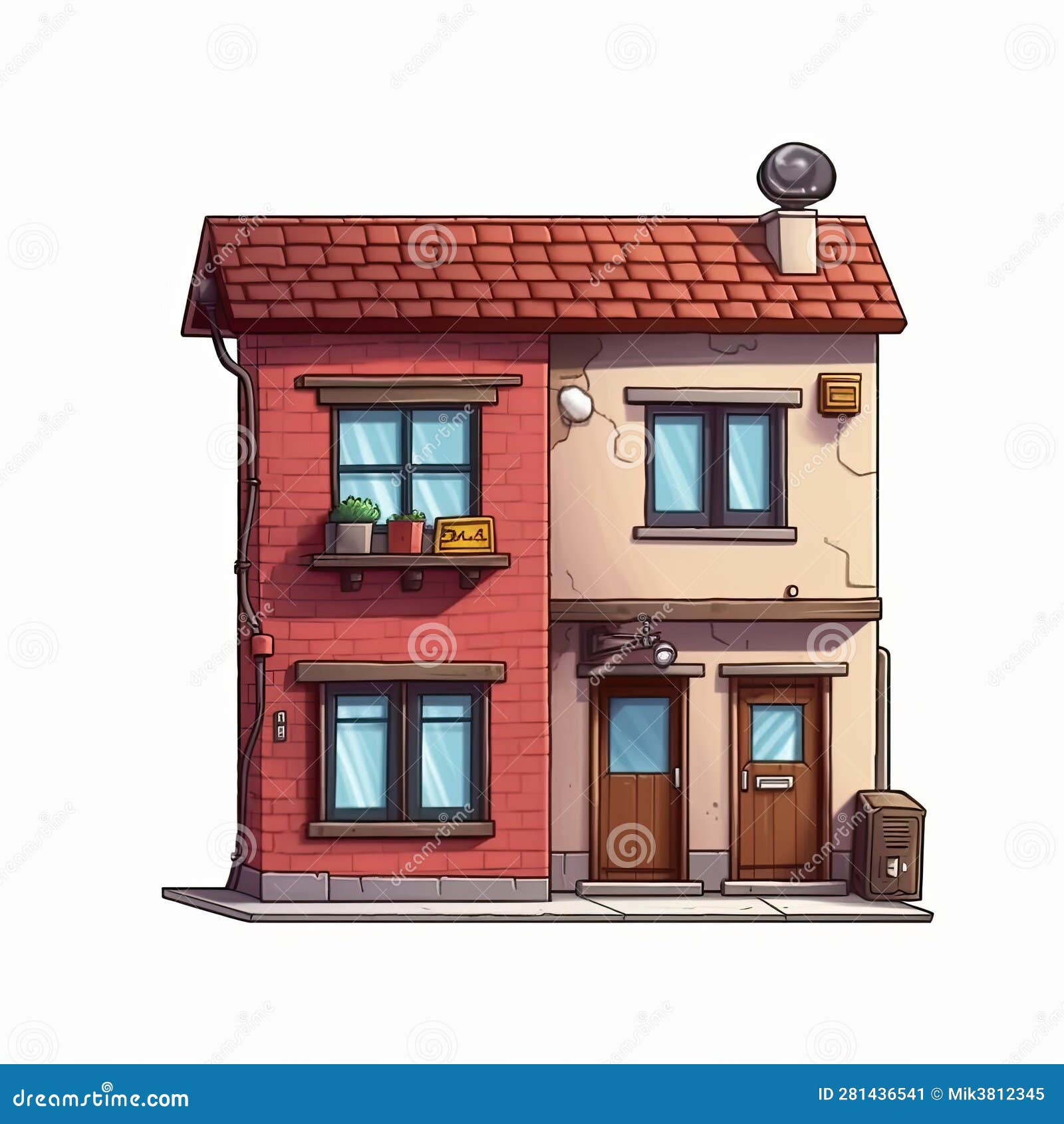 Single House Isolated Cartoon Style. Stock Illustration - Illustration ...