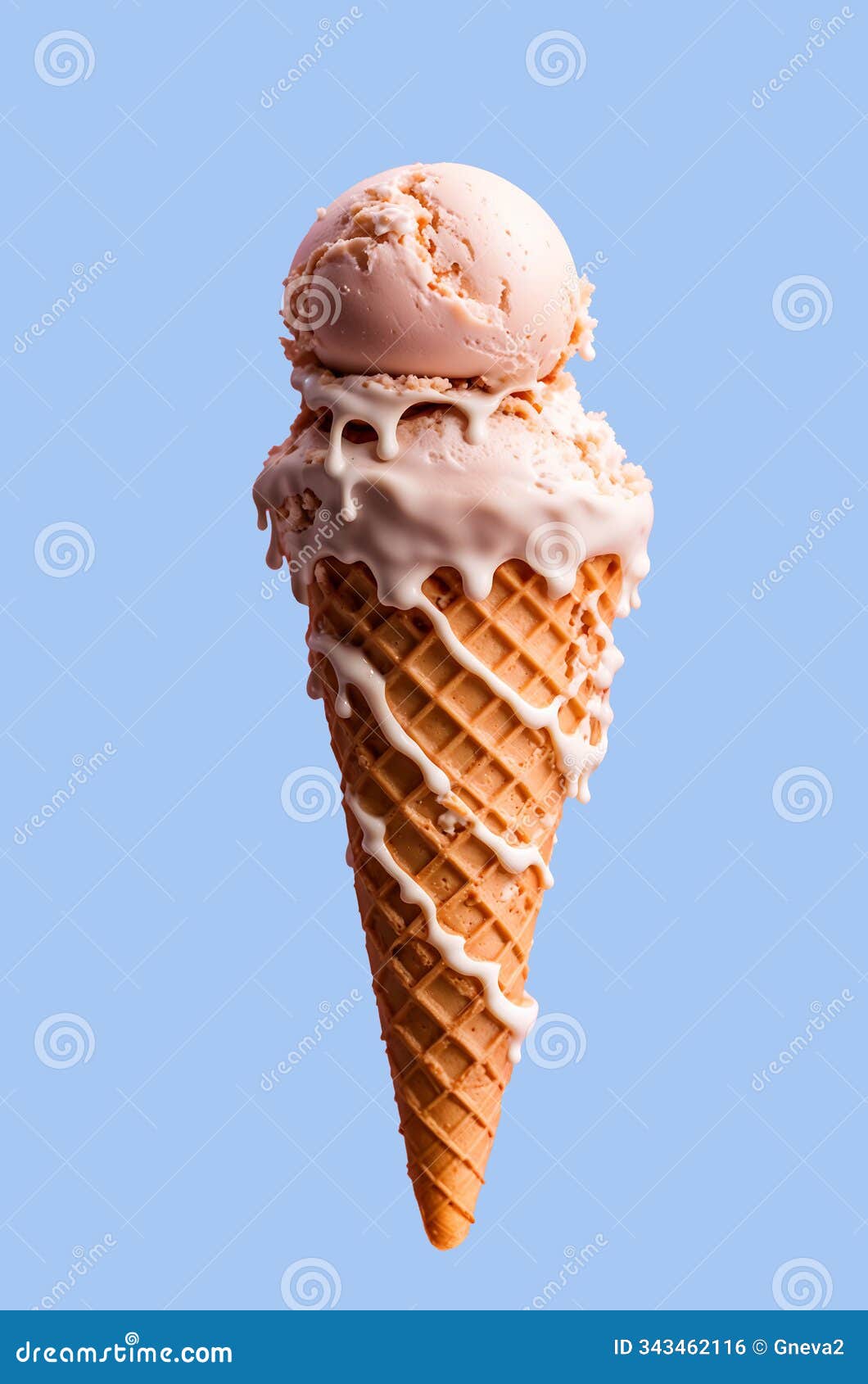 A Single Ice Cream Cone Against a Plain Blue Background Stock ...