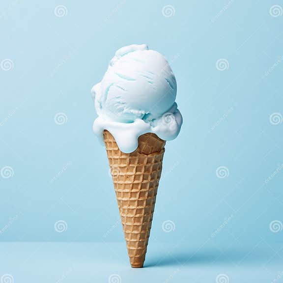 Single Ice Cream Cup on a Solid Light Blue Matte Background Studio Shot ...