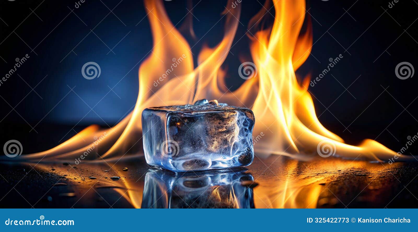 Single Ice Cube on Fire Isolated on Dark Background Creative AI Stock ...