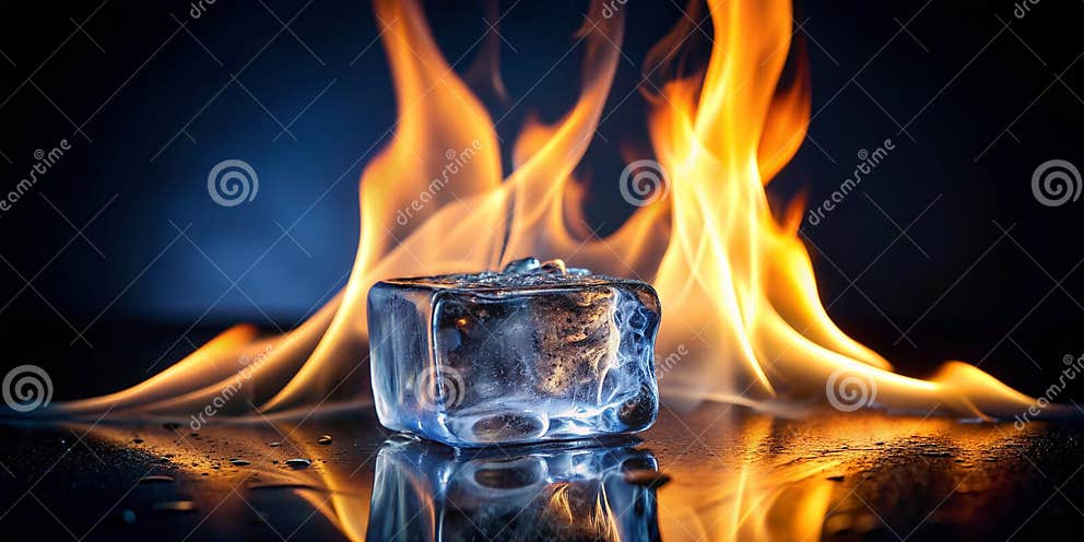 Single Ice Cube on Fire Isolated on Dark Background Creative AI Stock ...