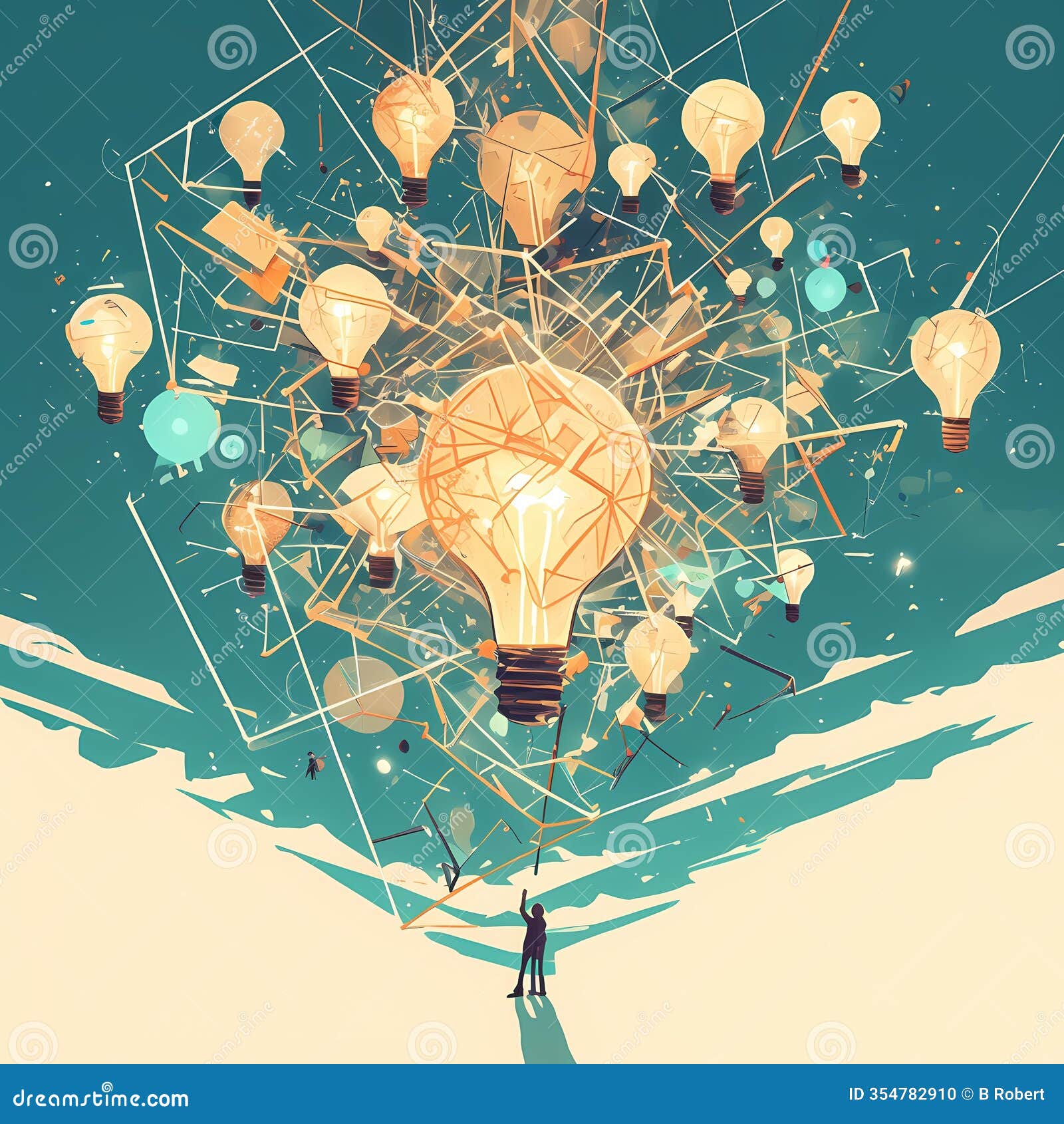 A Single Idea Sparks a Chain Reaction Stock Illustration - Illustration ...