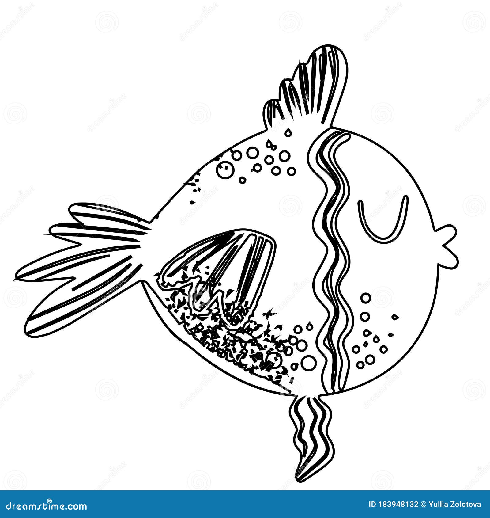 Single Illustration of a Fish Line, Coloring Elements Stock Vector ...