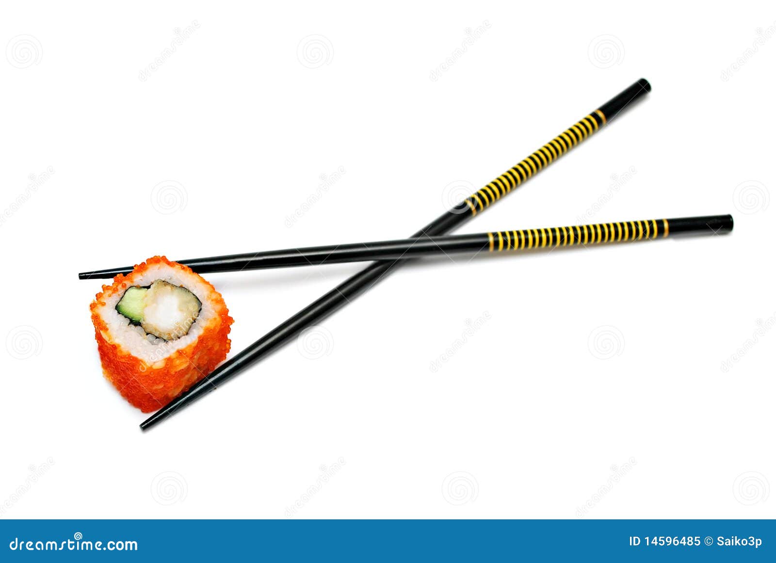 Single Japan Sushi Roll in the Chopsticks Stock Image - Image of close ...