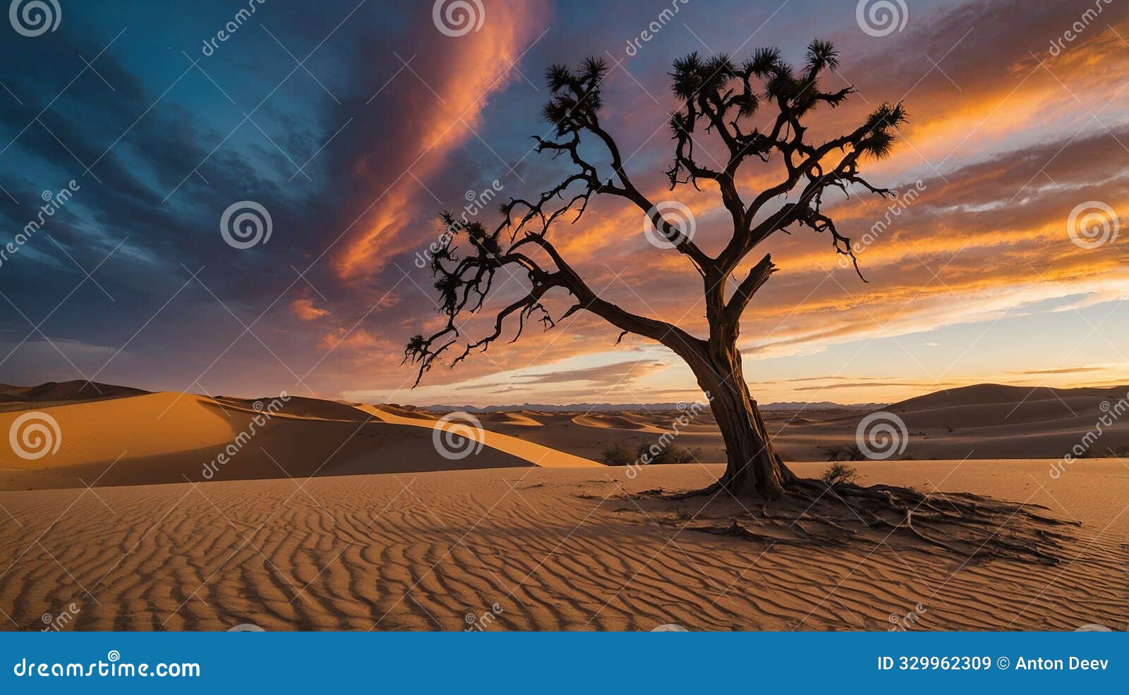 A Single Joshua Tree Stands Tall Against a Backdrop of Rolling Sand ...