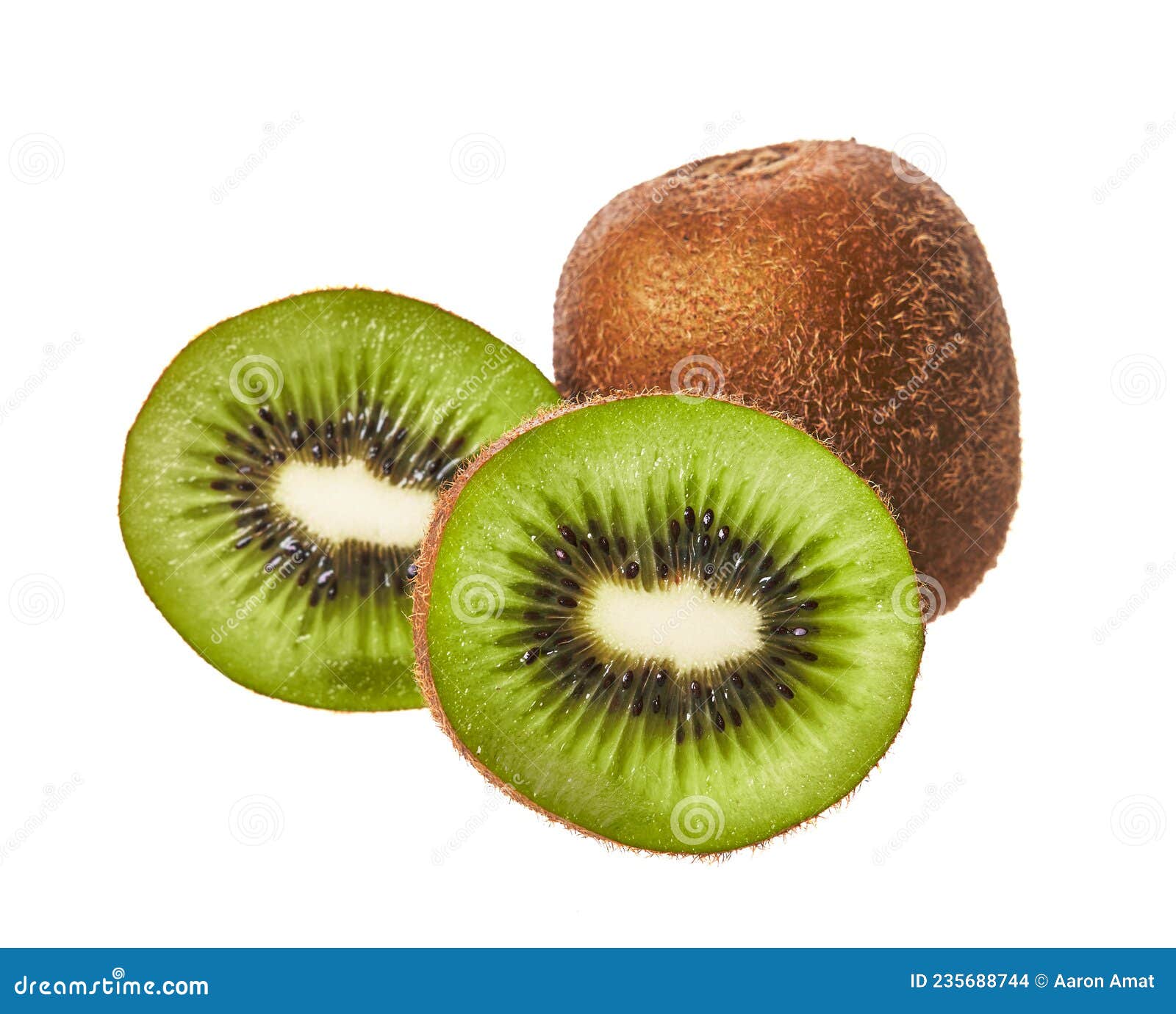 Single Kiwi and Slices Isolated on a White Background Stock Photo ...