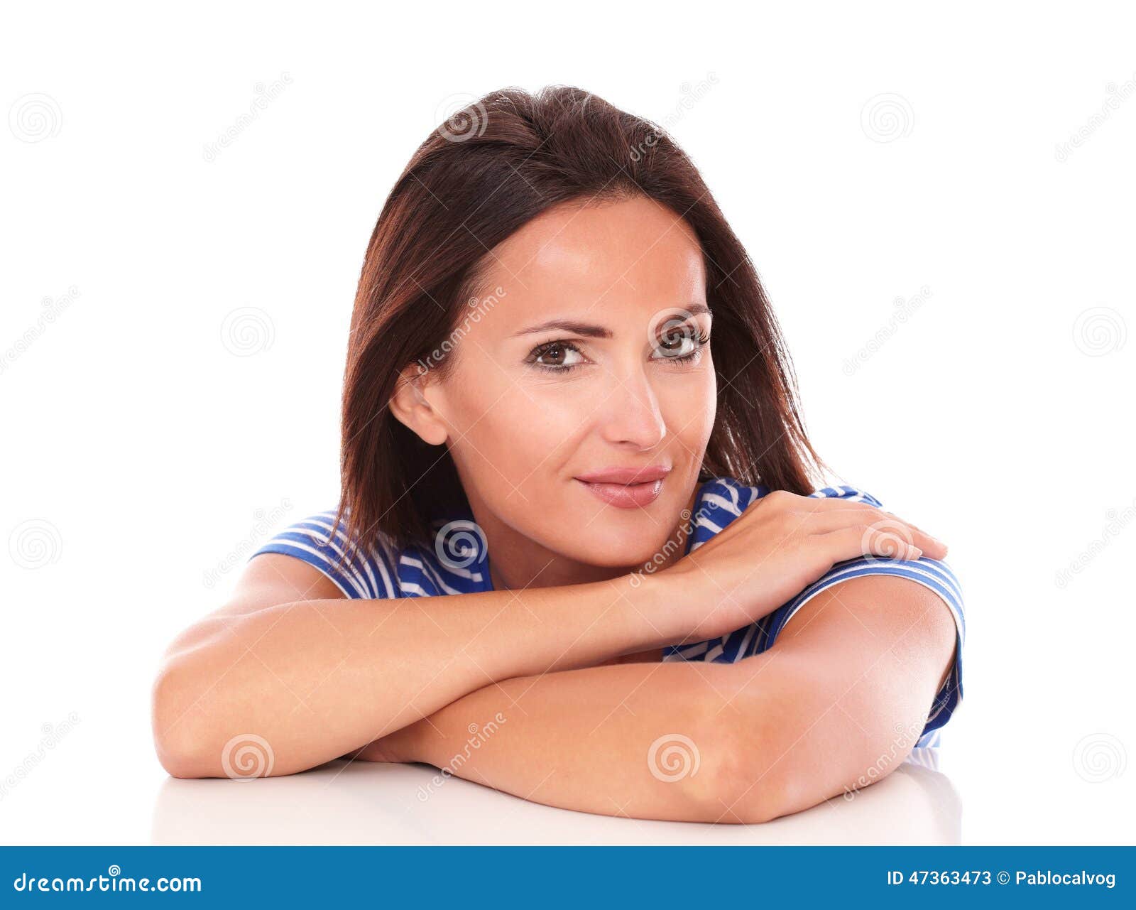 Single Lady in Blue T-shirt Looking at Camera Stock Image - Image of ...