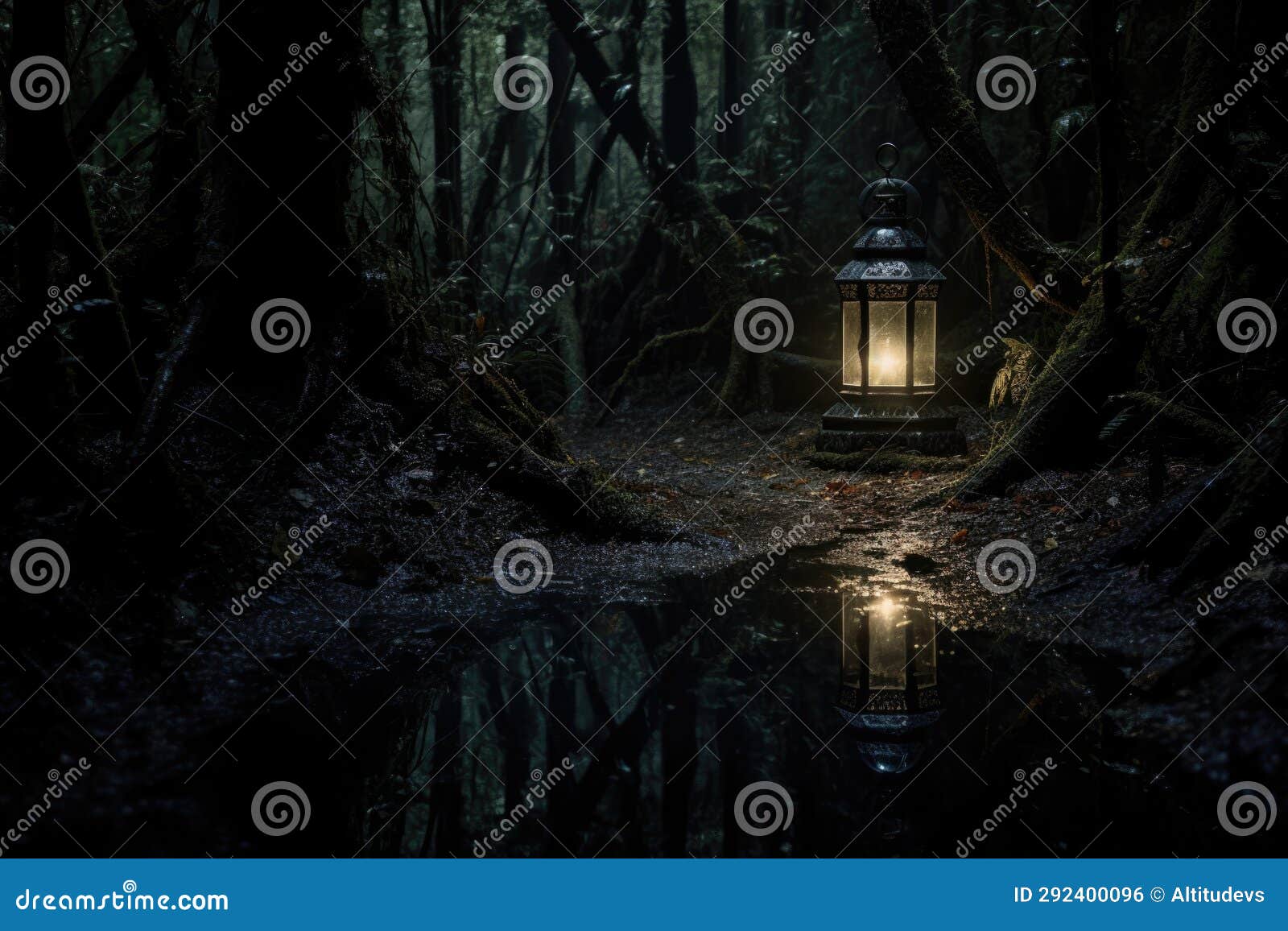 Single Lantern Illuminating Dark Forest Stock Photo - Image of darkness ...