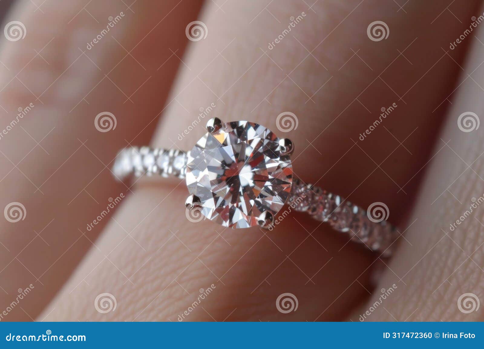 Single Large Diamond Ring on a Finger Stock Photo - Image of silver ...