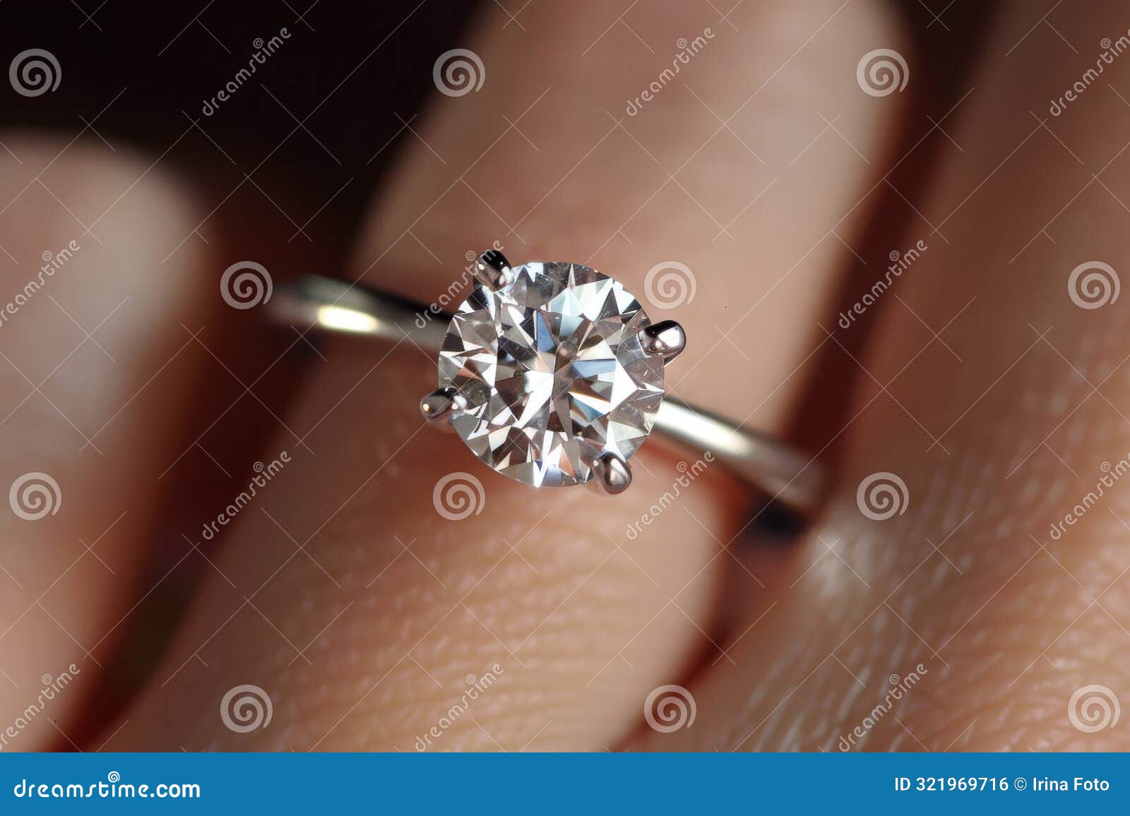 Single Large Diamond Ring on a Finger Stock Photo - Image of brilliant ...