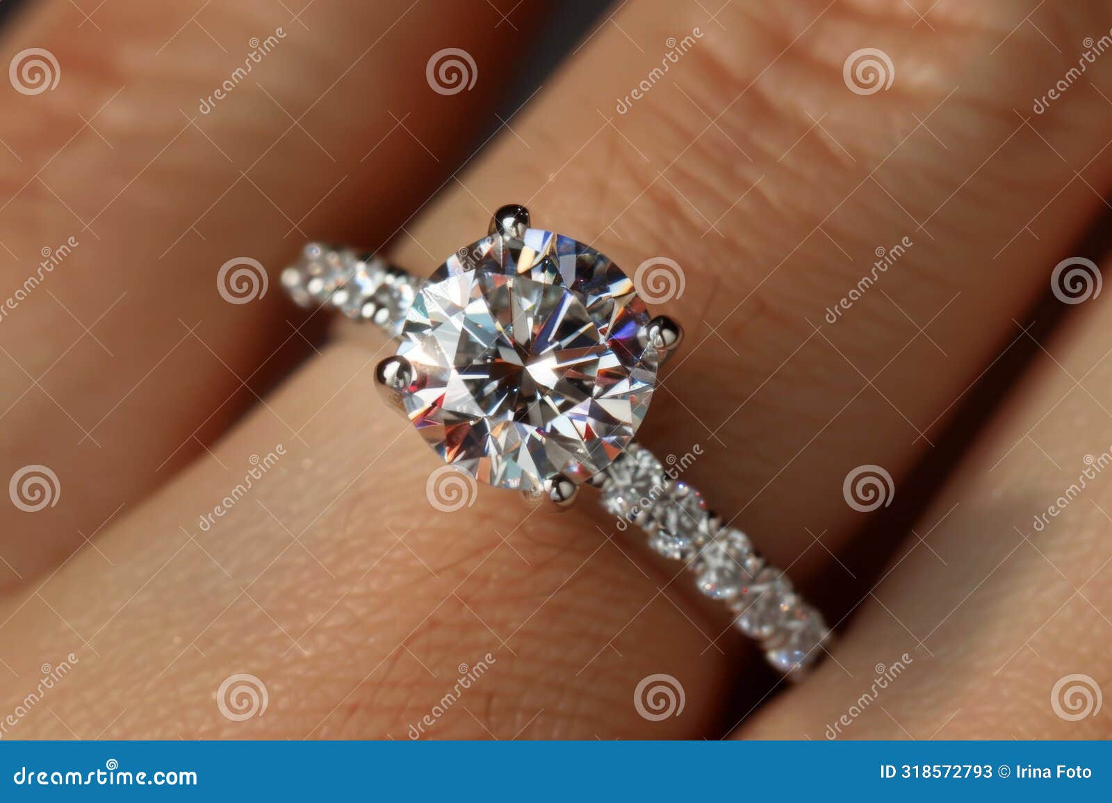 Single Large Diamond Ring on a Finger Stock Image - Image of glamour ...