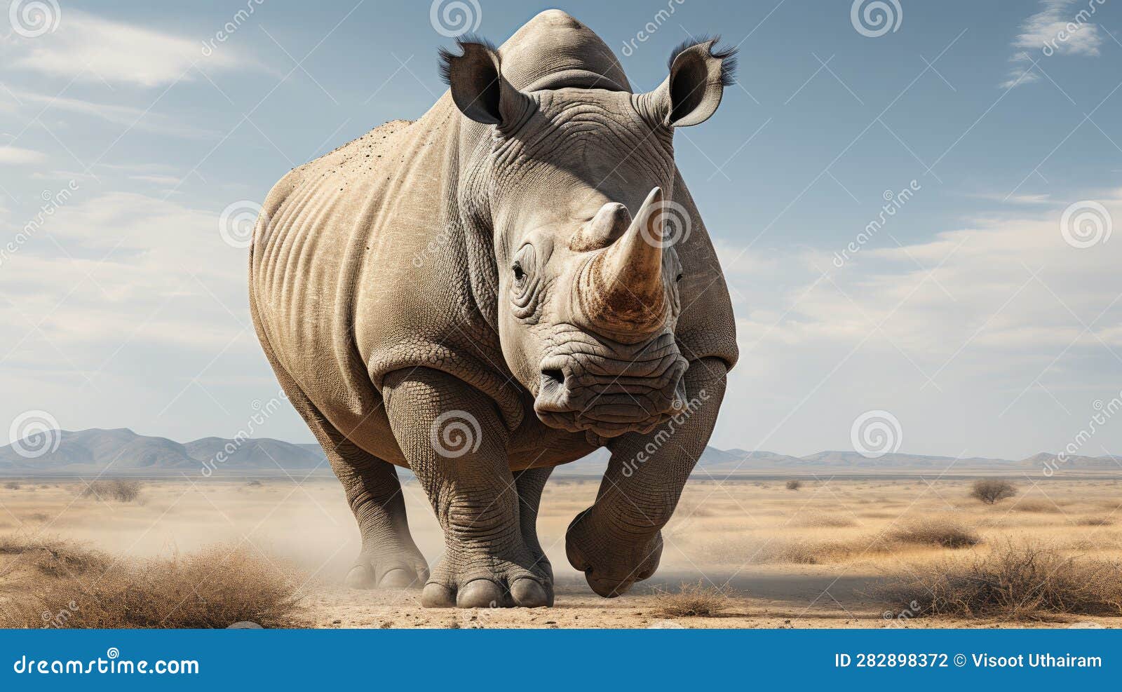 Single Large Rhinoceros, a Rhino in Nature Stock Illustration ...