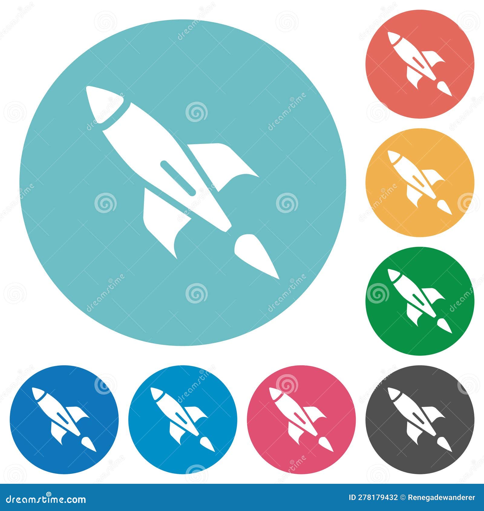 Single Launched Rocket Flat Round Icons Stock Vector - Illustration of space, ship: 278179432
