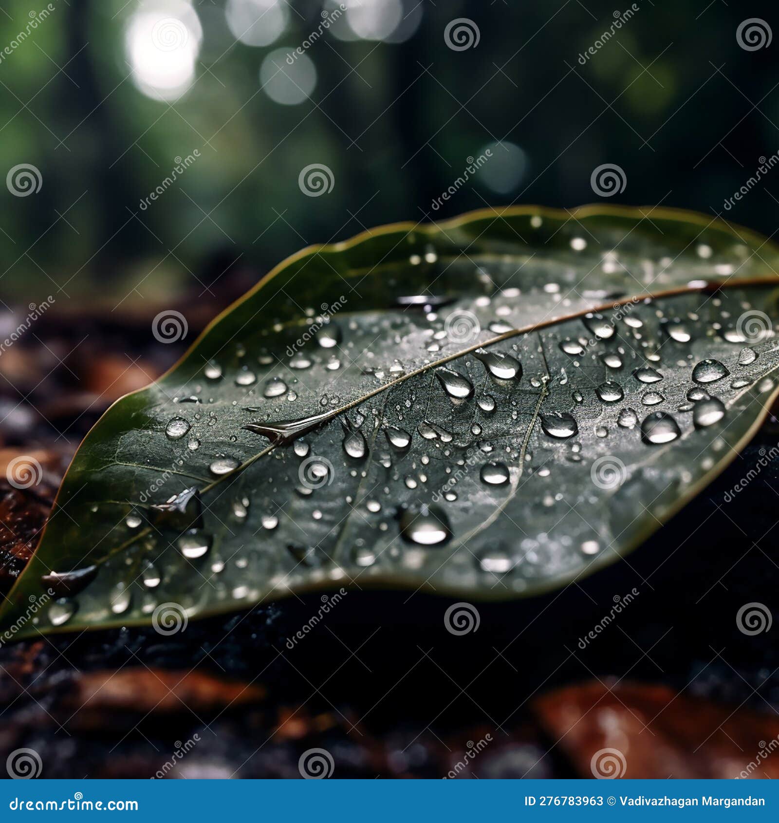 A Single Leaf with Droplets of Rain Stock Illustration - Illustration ...