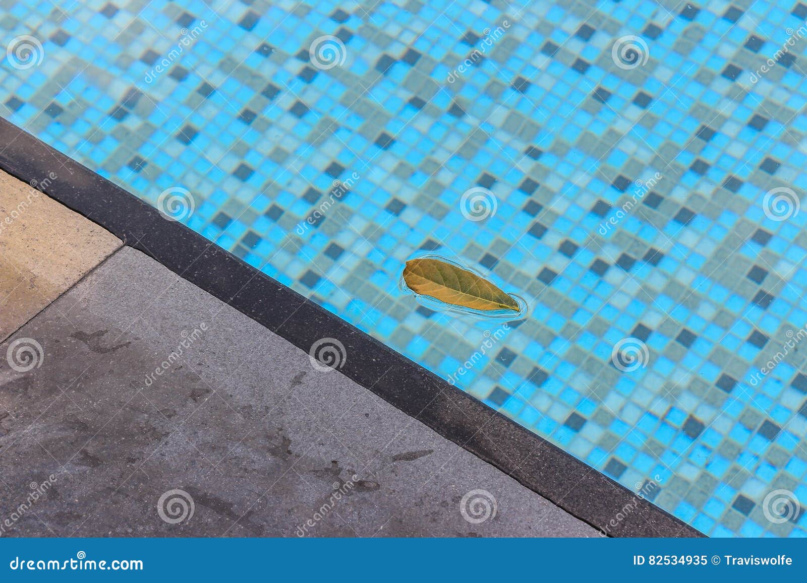 Single Leaf Floating in the Pool with Crystal Clear Blue Water. Pool ...