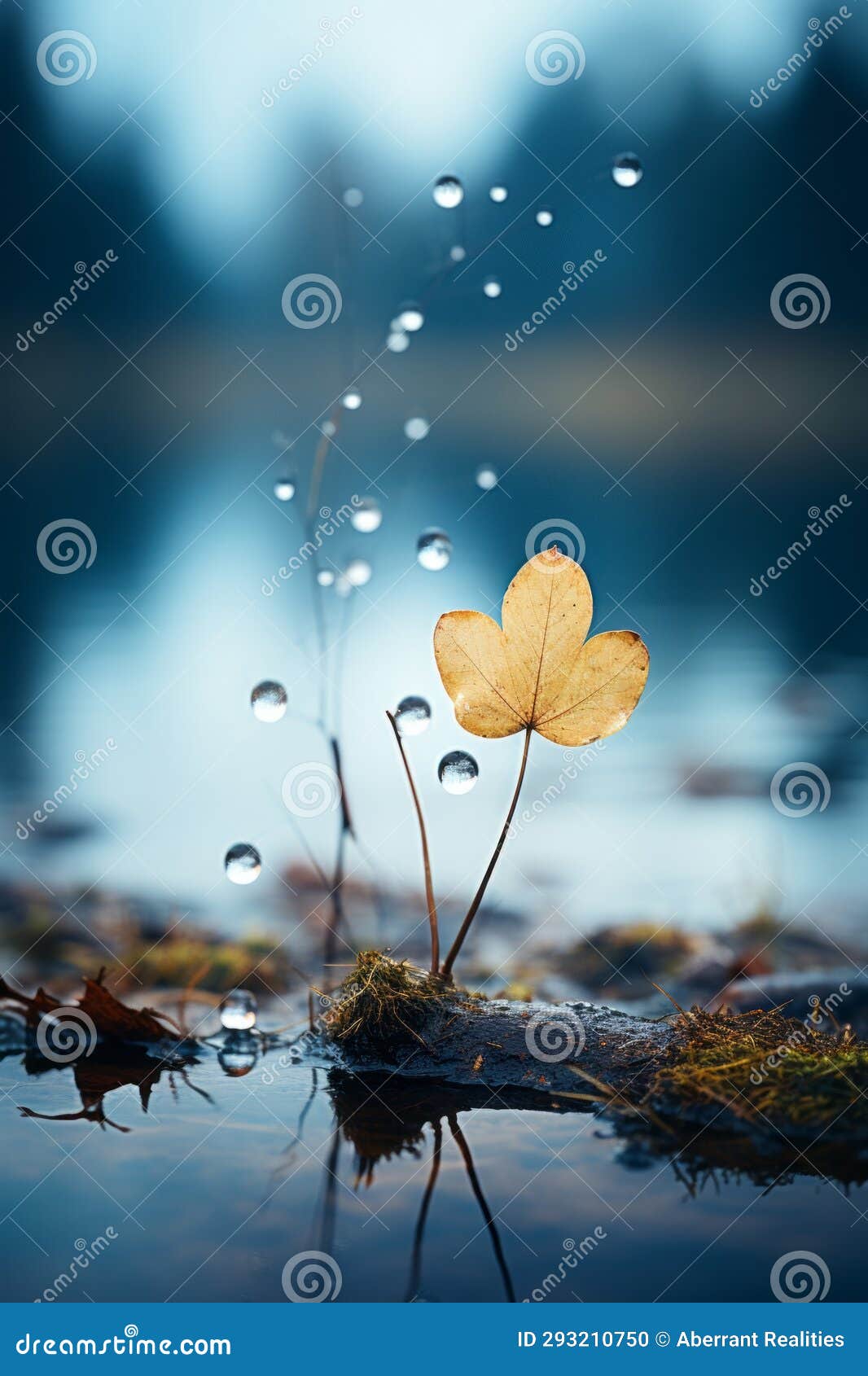 A Single Leaf Floating in Water with Drops of Water Stock Illustration ...