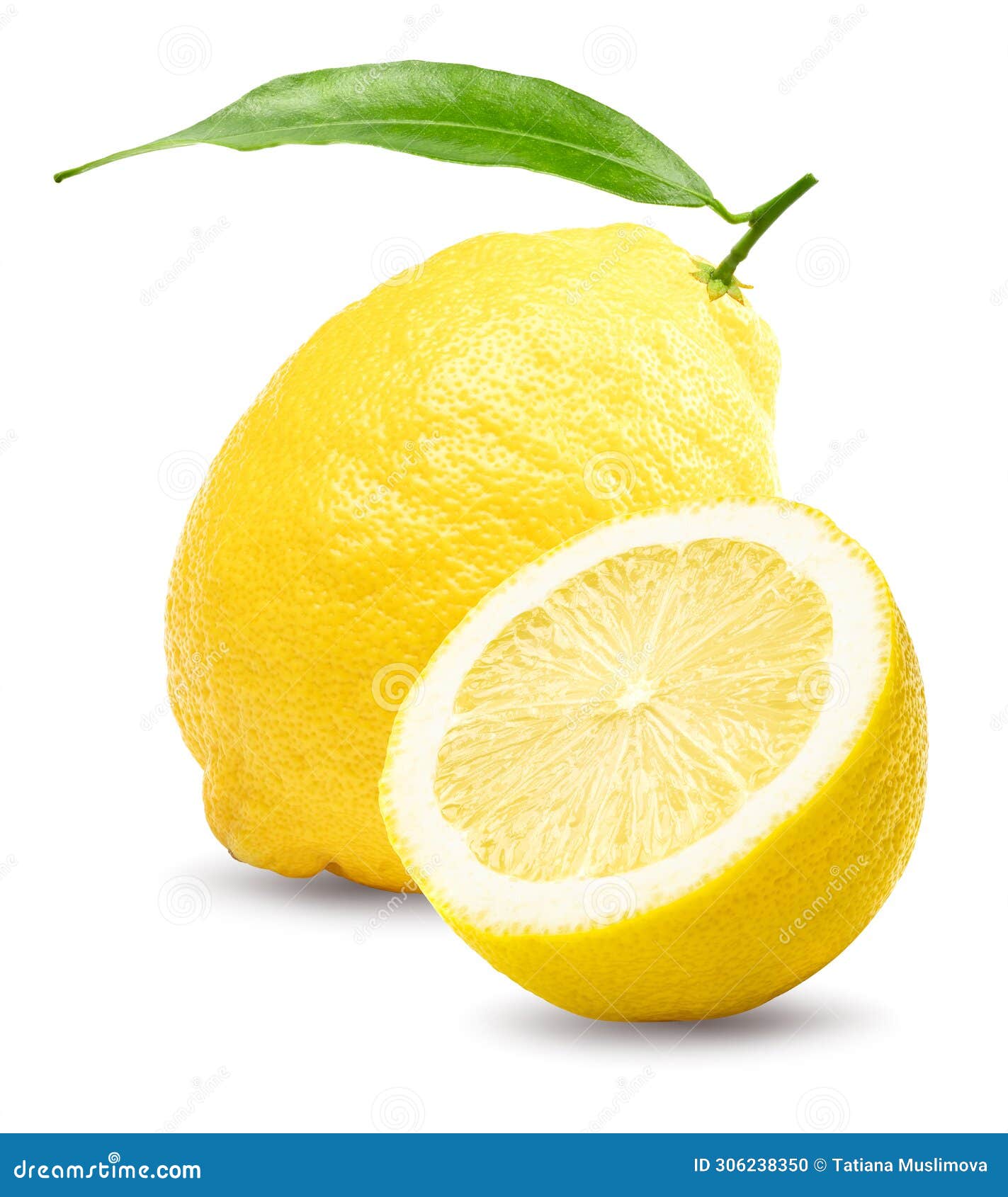 Single Lemon with Green Leaves Isolated on White Background. Clipping ...