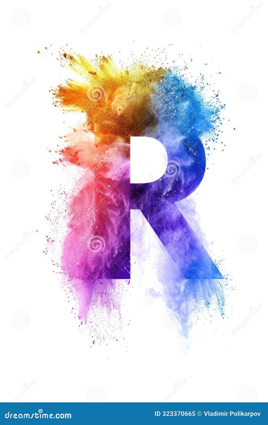 A Single Letter R Made Up of Colorful Powders Stock Illustration ...