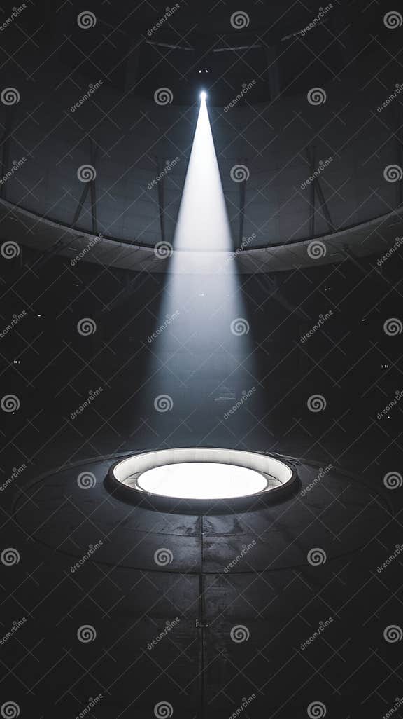 Single Light Beam Illuminates Small Circular Platform in Darkness ...