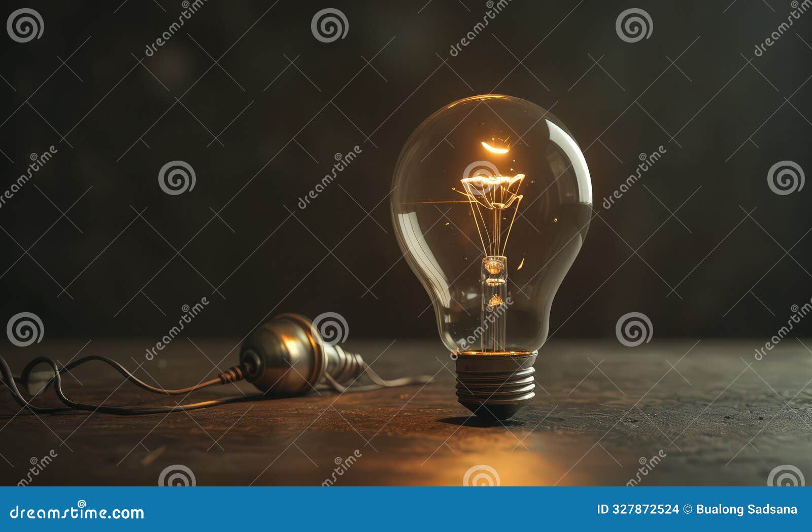 Single Light Bulb with Glowing Yellow Light is Illuminated, Casting ...