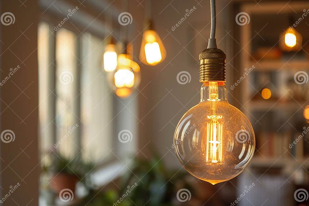 Warm Light Bulb in a Cozy Interior Stock Illustration - Illustration of ...