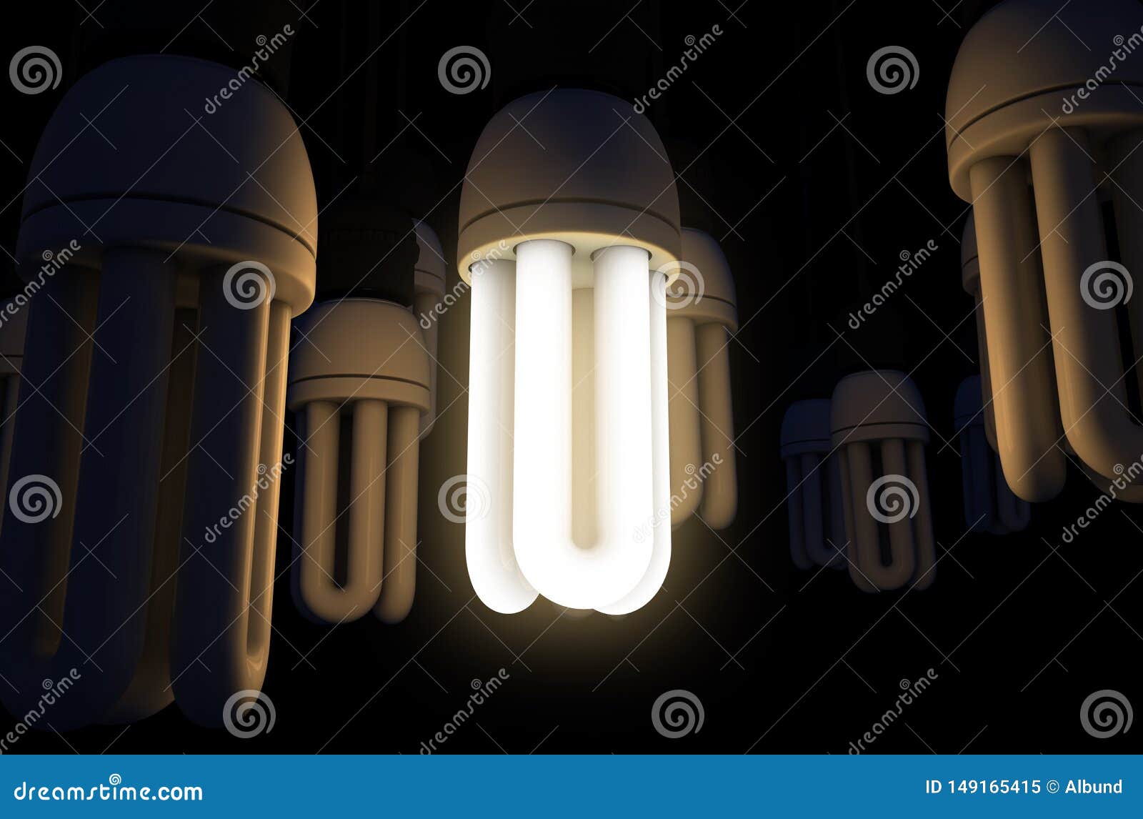 Single Light Bulb Illuminated in Collection Stock Illustration ...