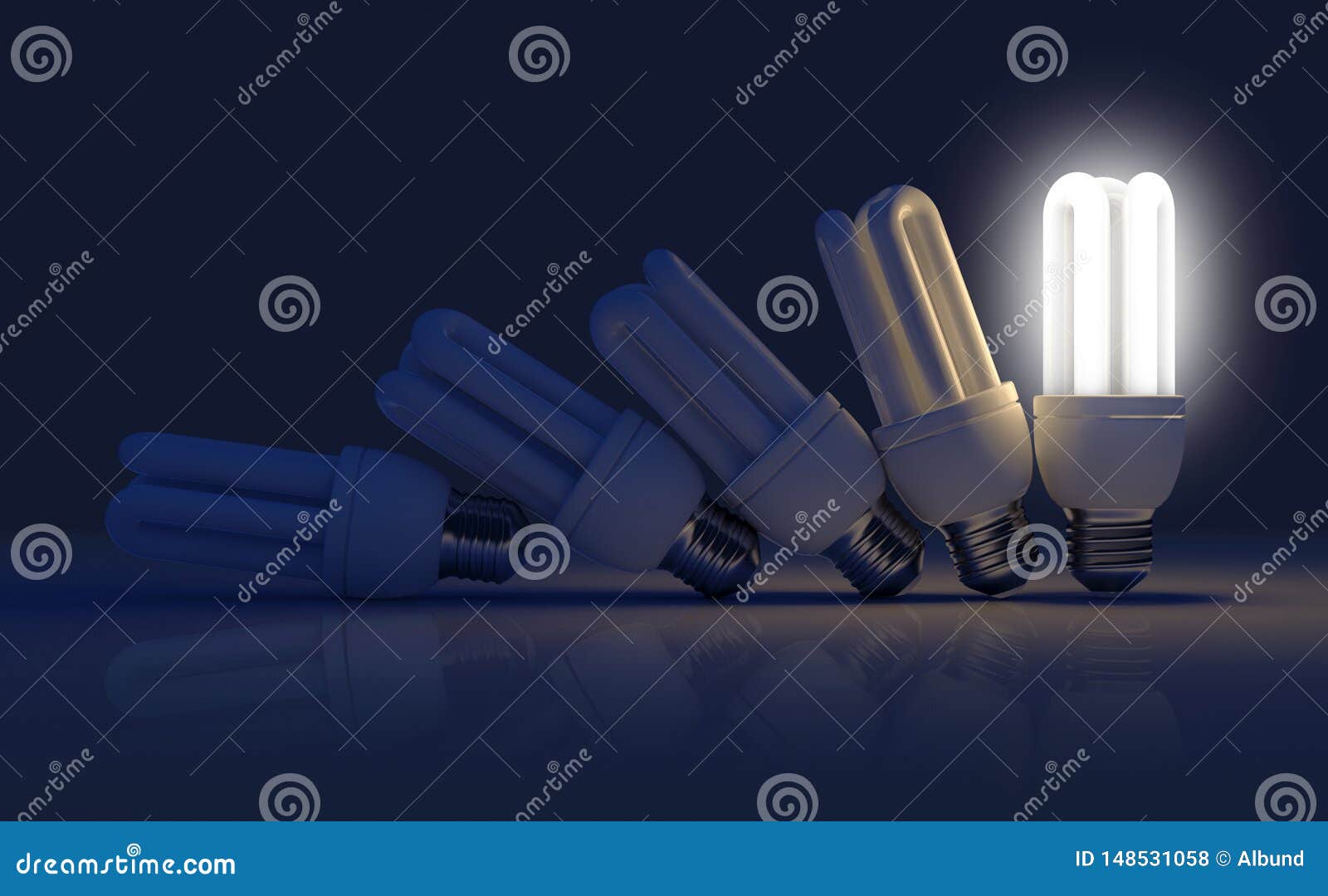 Single Light Bulb Illuminated in Row Stock Photo - Image of light ...