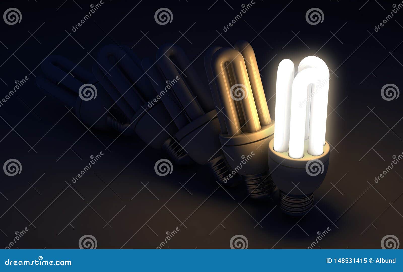 Single Light Bulb Illuminated in Row Stock Image - Image of notion ...