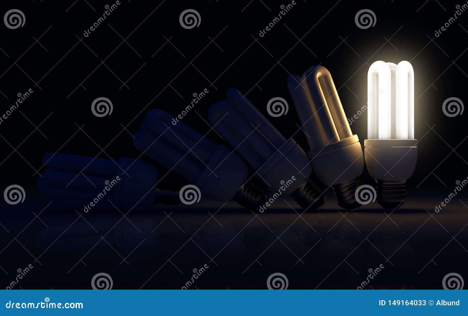 Single Light Bulb Illuminated in Row Stock Illustration - Illustration ...