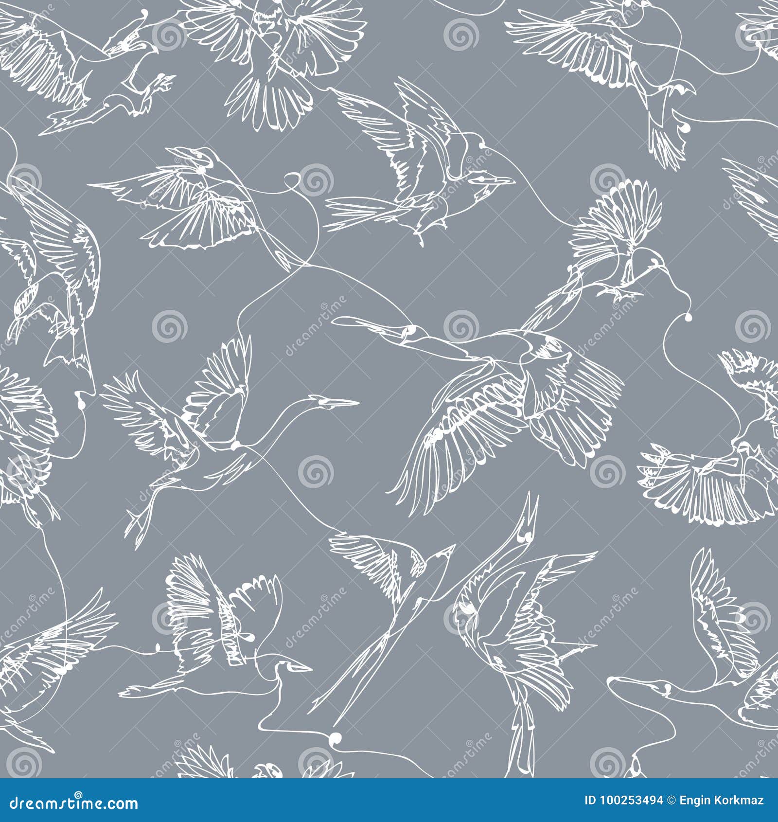 Single Line Bird Drawings Seamless Pattern Stock Vector - Illustration ...