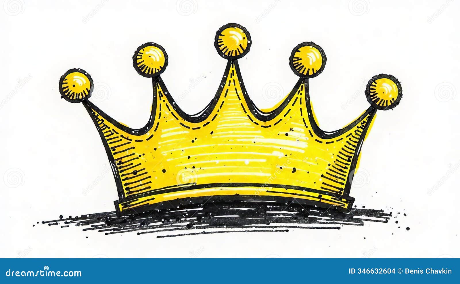 Single Line Black and Yellow Crayon Doodle of Kids Crown Stock Photo ...