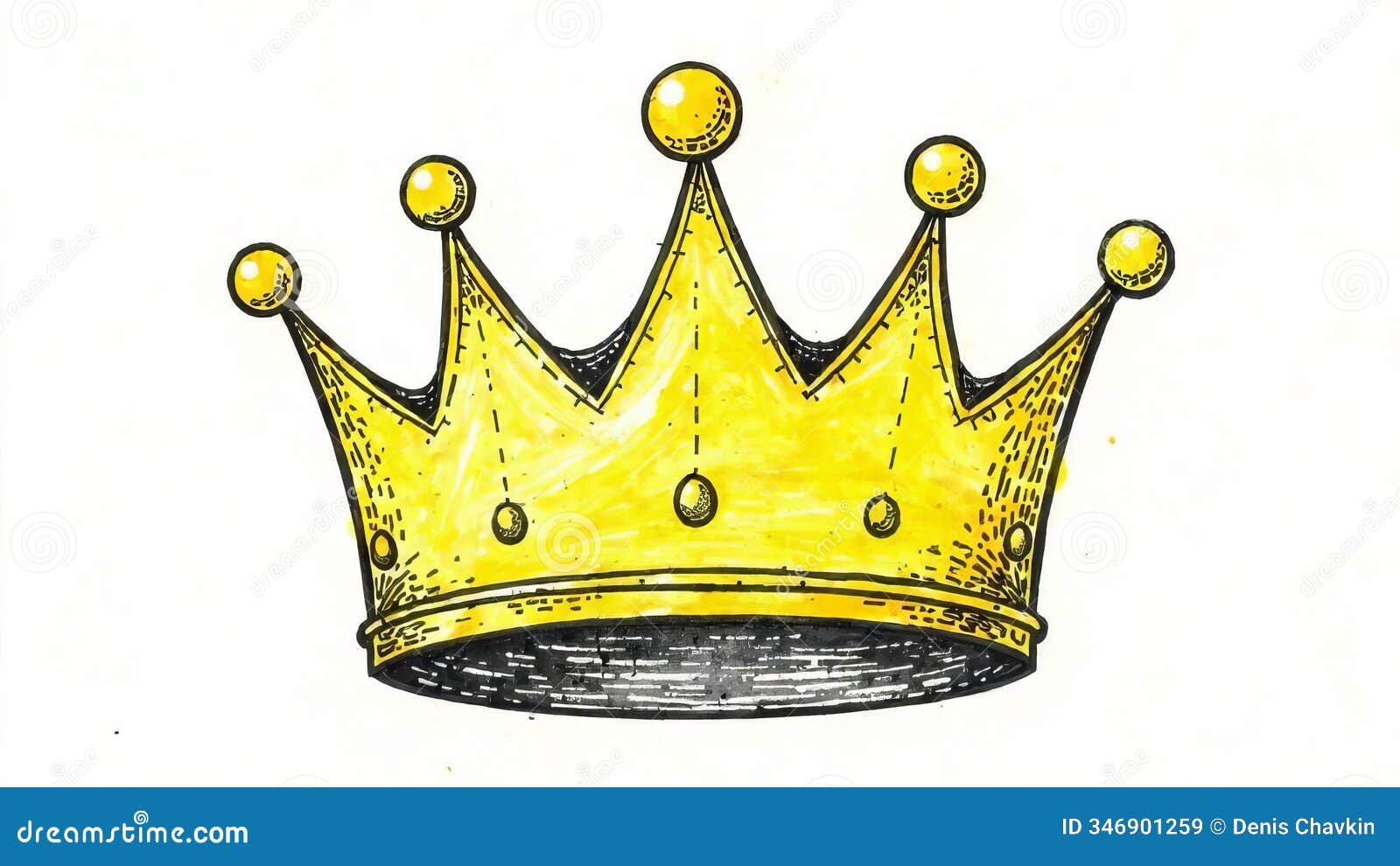 Single Line Black and Yellow Crayon Doodle of Kids Crown Stock Image ...