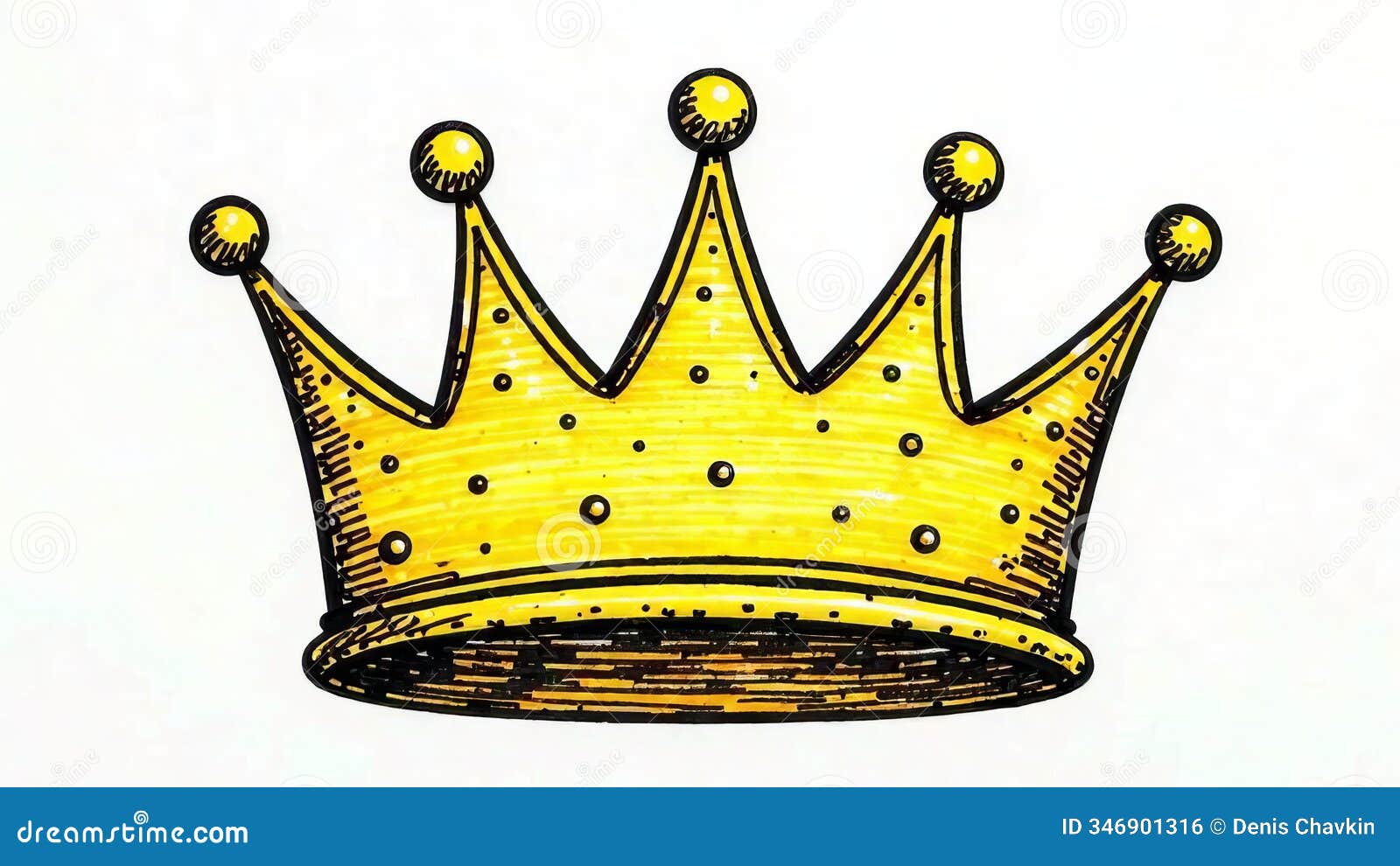 Single Line Black and Yellow Crayon Doodle of Kids Crown Stock Photo ...