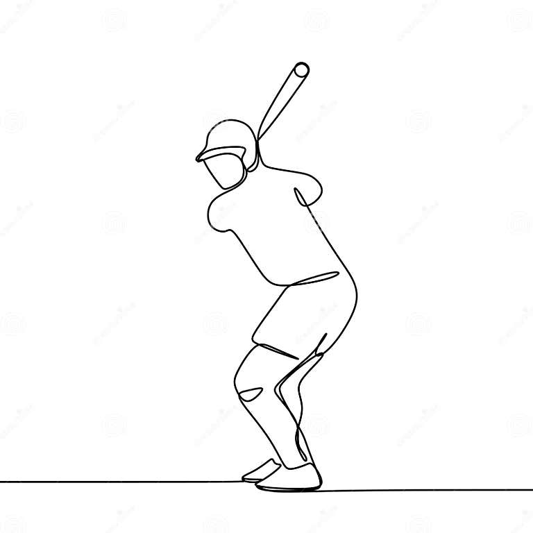 Single Line Drawing of Baseball Player Vector Illustration Stock Vector ...