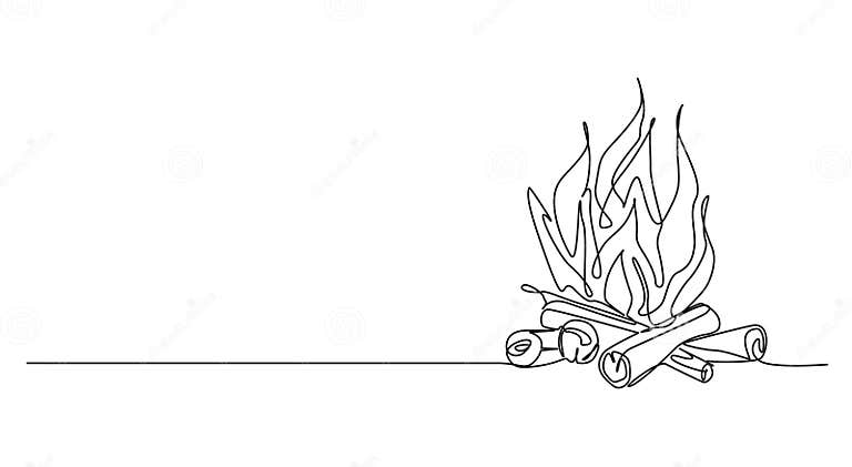 Single Line Drawing of Campfire Stock Vector - Illustration of flames ...