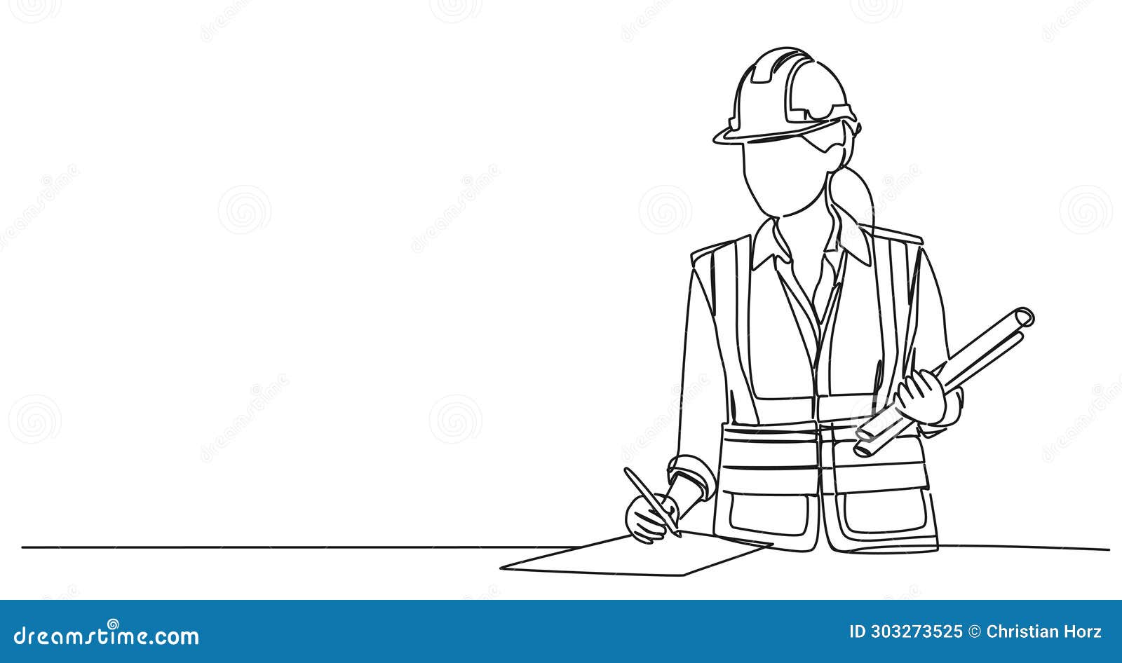 Single Line Drawing of Civil Engineer or Architect with Constructions ...