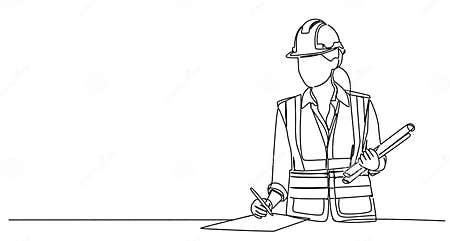 Single Line Drawing of Civil Engineer or Architect with Constructions ...