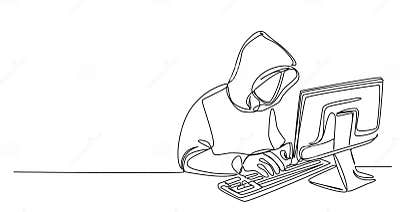 Single Line Drawing of Computer Hacker Stereotype Stock Vector ...