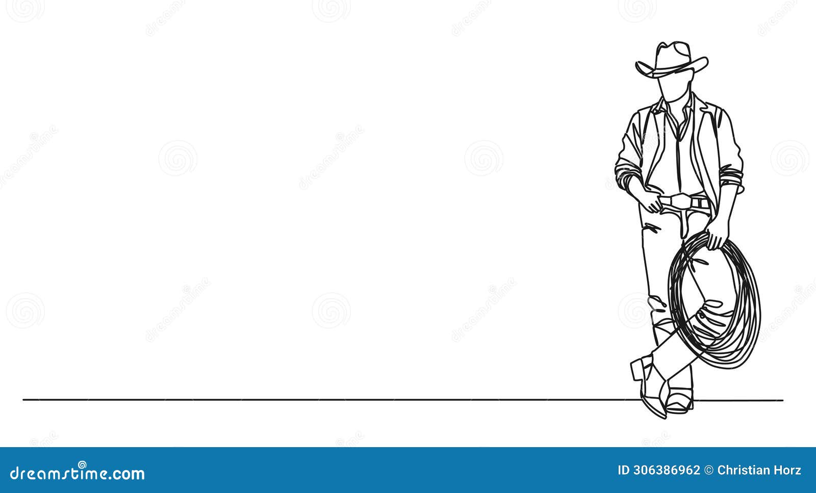 Single Line Drawing of Cowboy with Lasso Stock Vector - Illustration of ...