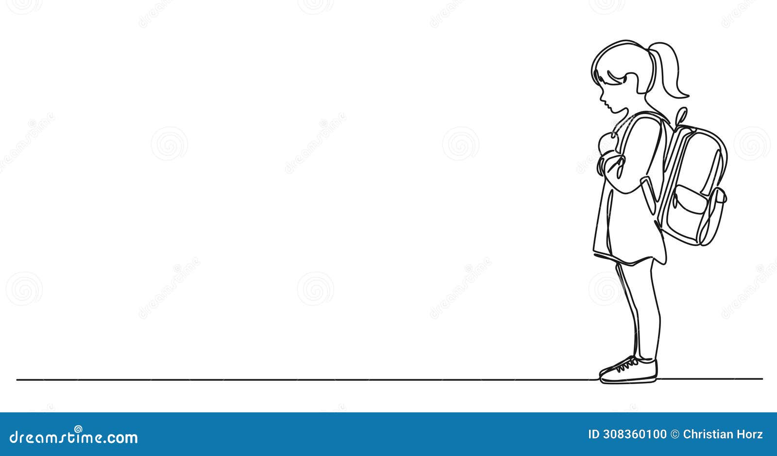 Single Line Drawing of Elementary School Student Girl with School Bag ...