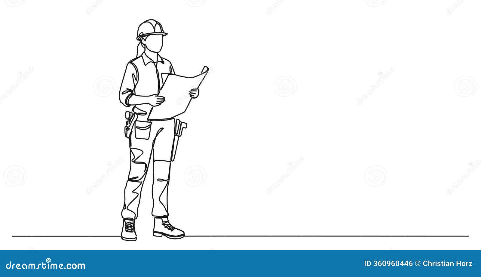 Single Line Drawing of Female Construction Worker or Civil Engineer ...