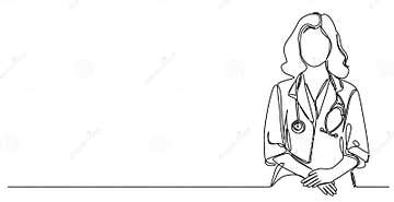 Single Line Drawing of Female General Practitioner with Stethoscope ...