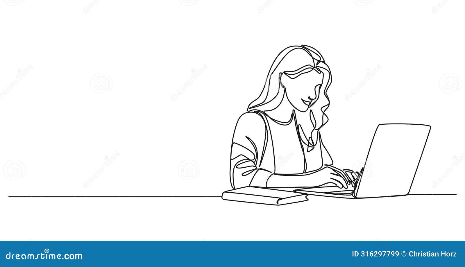 Single Line Drawing of Female Student Using Laptop Computer Stock ...