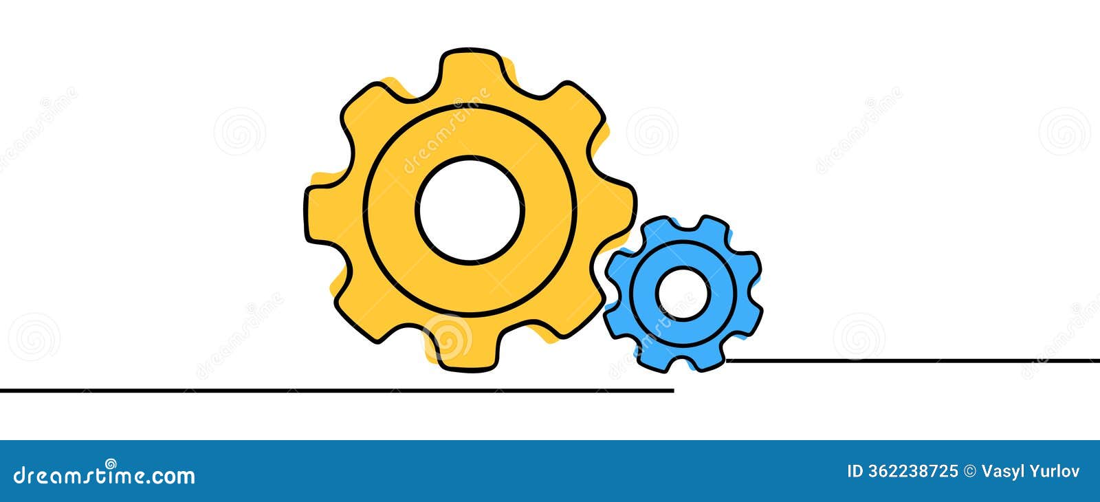 Single Line Drawing with Gear. One Continuous Line Illustration of Gear ...