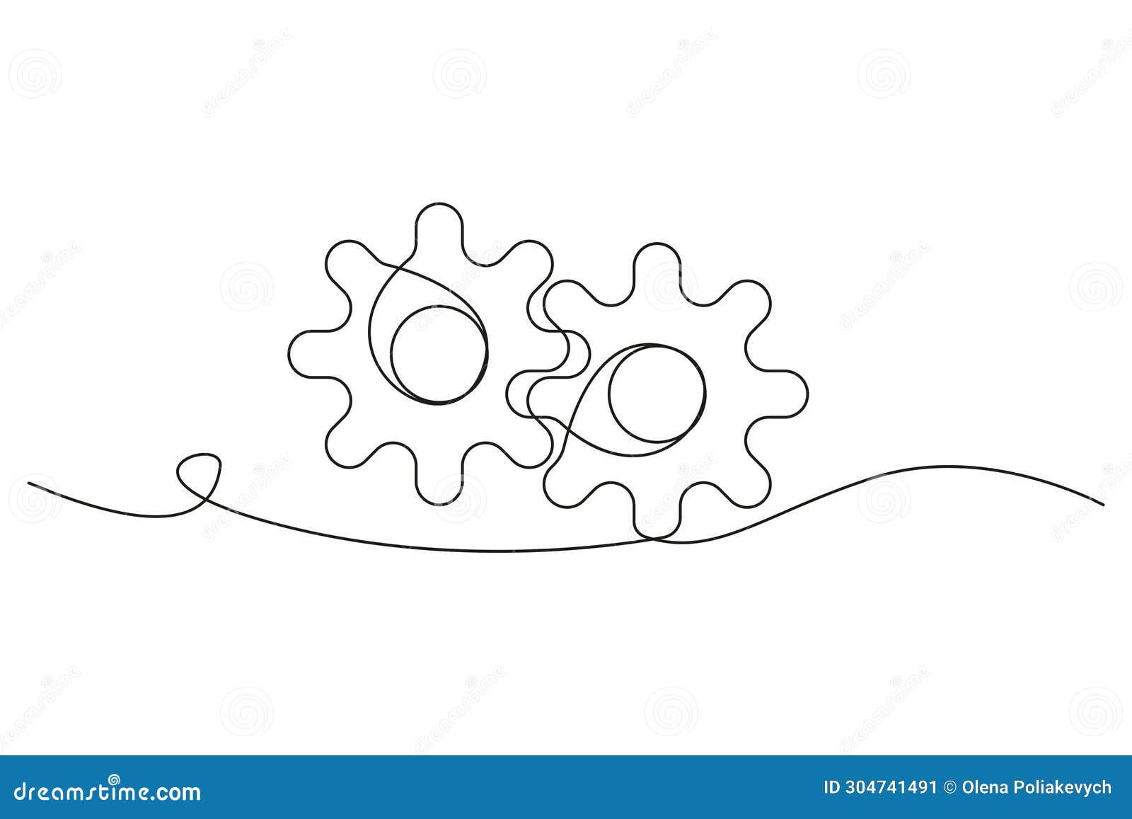 Single Line Drawing with Gear. One Continuous Line of Gear Wheel ...