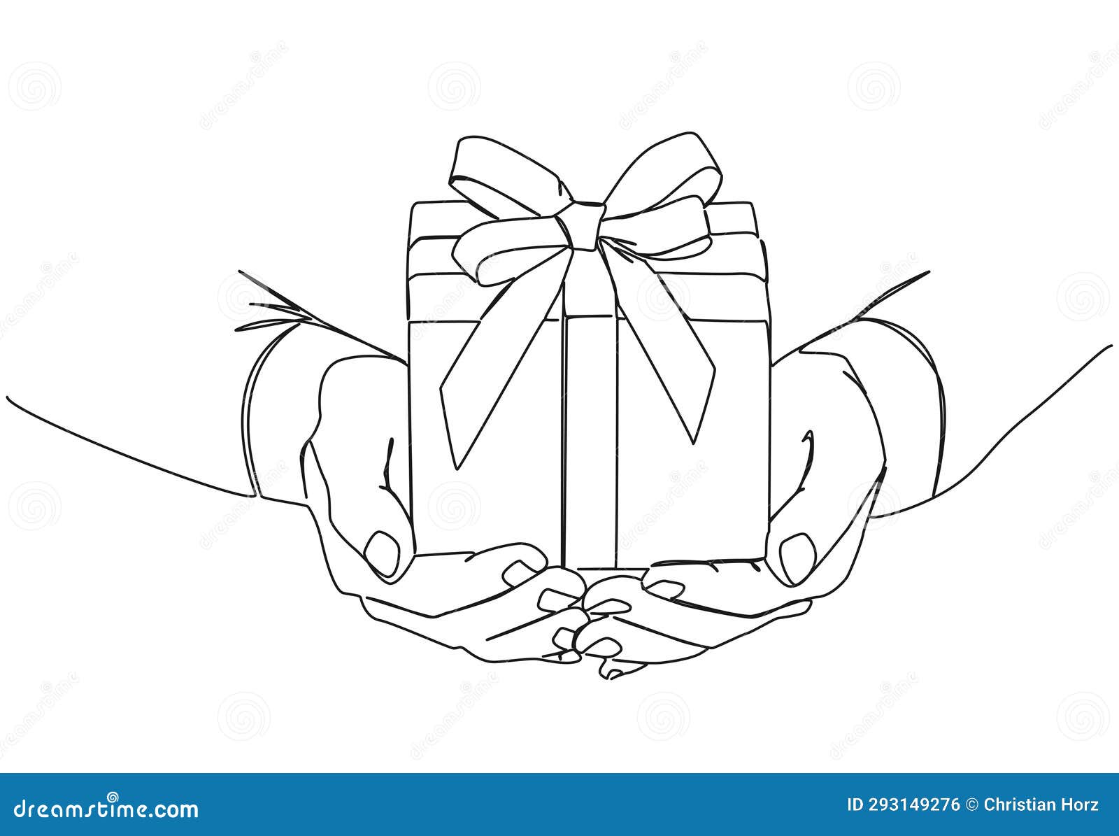 Single Line Drawing of Hands Holding Gift Box with Ribbon Stock ...