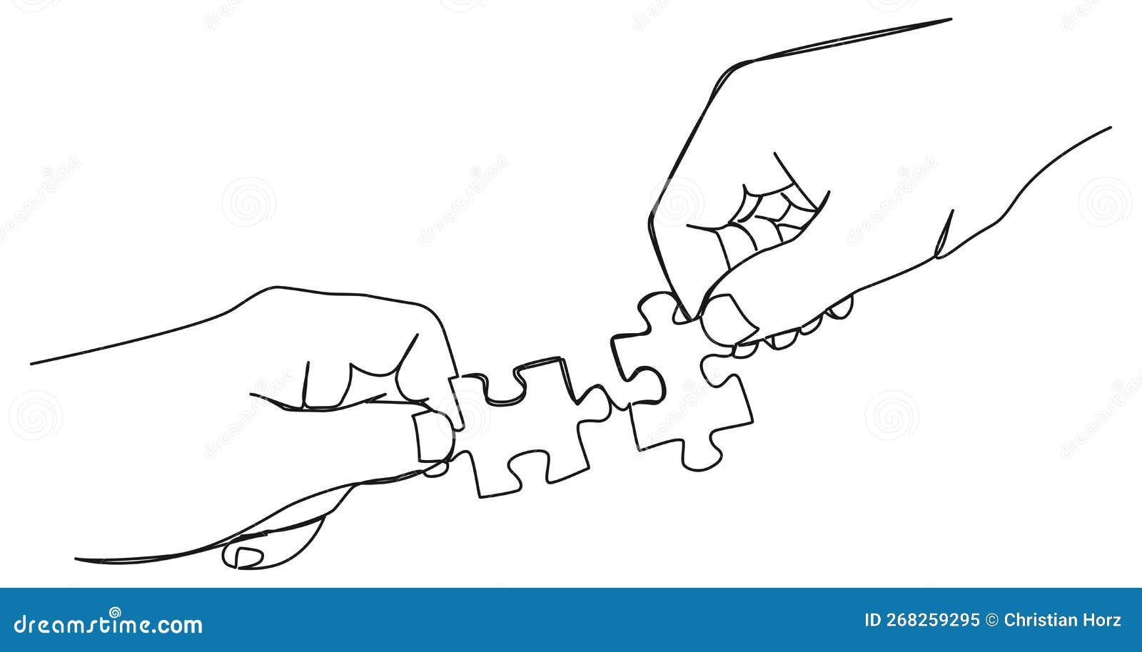 Single Line Drawing of Hands of Two People Connecting Puzzle Pieces ...