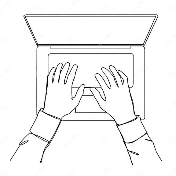 Single Line Drawing of Hands Typing on Laptop Computer Keyboard Stock ...